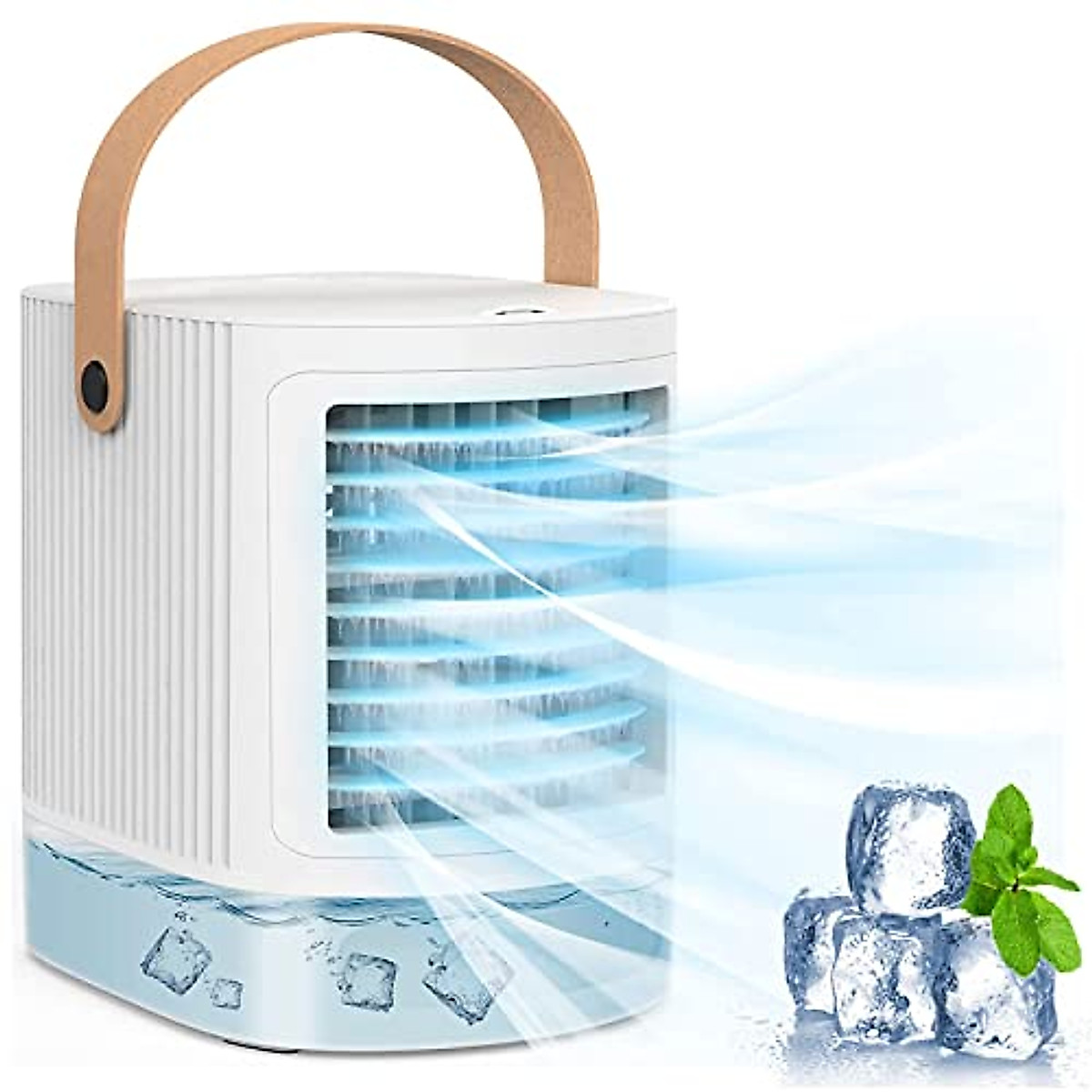 Longzhuo Portable Air Conditioner, 4 in 1 Evaporative Air Cooler with 600ml Water Tank, 7 Night Light Portable Air Cooler, Personal Desktop Cooling Fan for Car Home Camping Room