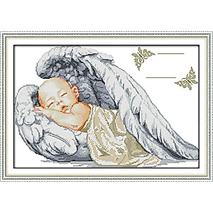 Maydear Cross Stitch Kits Stamped Full Range of Embroidery Starter Kits for Beginners DIY 11CT 3 Strands - Little Angel Birth Certificate 24.4×17.3(inch)