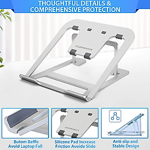FURNINXS Adjustable Ergonomic Portable Foldable Laptop Stand, Aluminium, Compatible with 11-15.6 Inch Notebooks, MacBook Air, Pro, Dell, Lenovo, HP, Silver