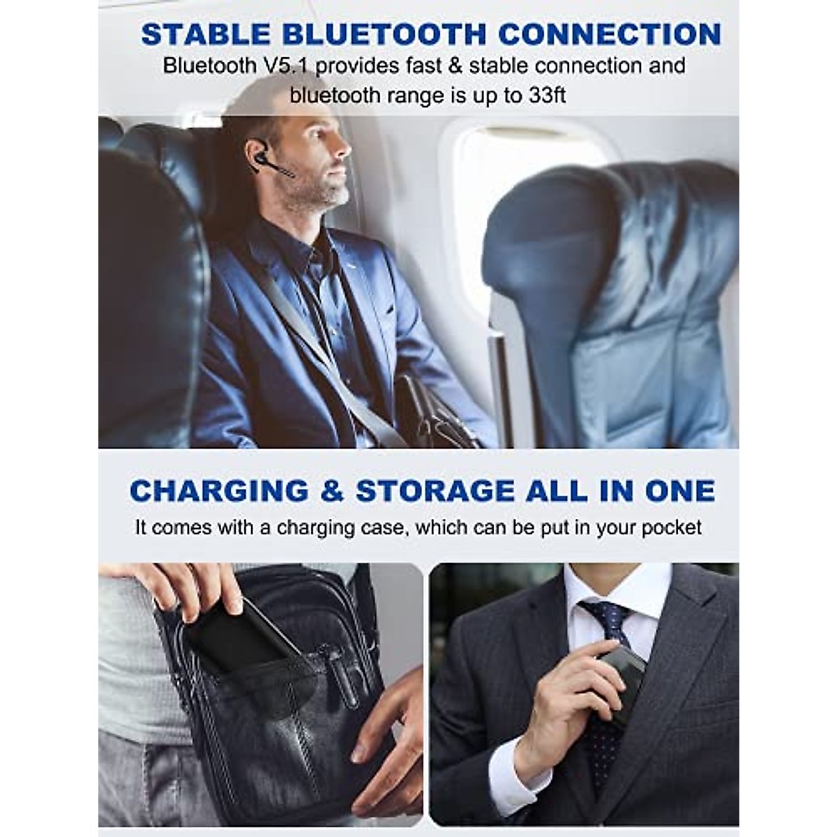 DECHOYECHO Bluetooth Headset V5.1, Wireless Headset with Battery Display Charging Case, Bluetooth Earpiece with Noise Canceling Mic for Driving, Office, Business, Compatible with Cell Phone and PC