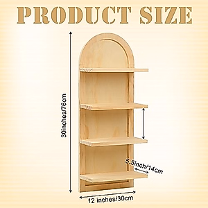 Barydat Arched Wood Wall Shelf 4 Tiers Boho Wall Shelves Curved Wall Mount Wooden Bookshelf for Wall Living Room Bathroom Decor Storage, 12" D x 30" W x 5.5" H