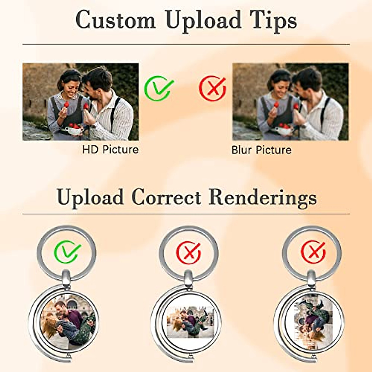 Personalized Custom Keychain with Picture - Turnable Double Sided Colorful Photo Key chains Memorial Gifts for Family Lover, Half Round - Silver