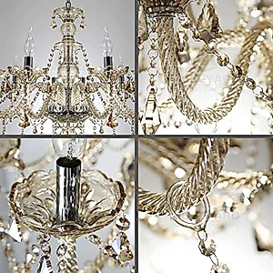 Ridgeyard 10-Light Crystal Chandelier Cognac/Champagne Modern Chandelier K9 Crystal Candle Pendant Ceiling Lighting Fixture, Chandeliers for Dining Room Home Decor