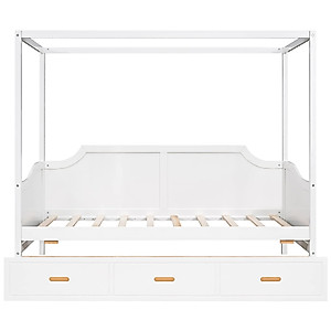 Bellemave Twin Canopy Beds Wood Daybed with Storage Drawer Modern 4-Poster Beds Twin Size for Kids Boys Girls Teens, White