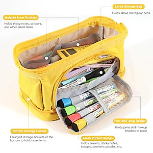 Frantuma Color Pen Pencil Case with 3 Compartments, Large Capacity Multi-Slot Makeup Pouch Bag Aesthetic Pencil Holders Stationery Organizer for Office College School Teen Girl Boy Men Women