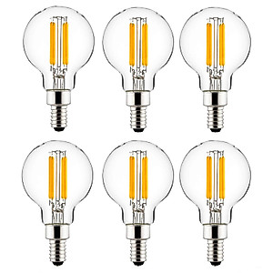 Sunlite 41547-SU LED G16.5 G16 1/2 Filament Style Globe Light Bulb, 5 Watts (60W Equivalent), 500 lumens, Dimmable, Candelabra Base (E12), UL Listed, 3000K Warm White, 6 Count