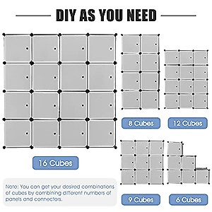 Tangkula 16 Cubes Portable Wardrobe Closet, Combination Bedroom Dresser Armoire with Hanging Sections, Cube Storage Organizer for Hanging Clothes, DIY Closet Cabinet for Books, Toys, Shoes