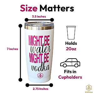 Biddlebee Birthday Gifts for Women Funny & Sarcastic Travel Coffee Mug w/Slider Lid | 20oz Insulated Coffee Tumbler | Funny Gifts for Women | 40th Birthday Gifts Women | Might Be Vodka