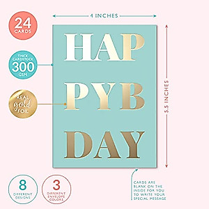 Set of 24 Gold Foil Bulk Birthday Cards Assortment – Bulk Happy Birthday Card with Envelopes Box Set – Assorted Blank Birthday Cards for Women, Men, and Kids in a Boxed Card Pack