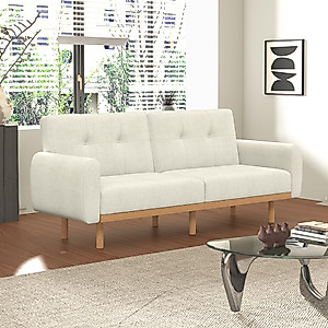 AMICLIBER Convertible Sofa Memory Foam Futon Convertible Couch Bed Sofa Sleeper Splitback LoveSeat Daybed Sofa for Living Spaces,Apartment,79''Ivory