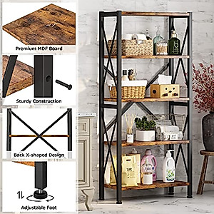 Homeiju 5-Tier Bookshelf, Wood Bookcase, Book Shelf with Steel Frame, Storage Rack with Open Shelves, Rustic Standing Bookshelves, Ladder Shelf for Bedroom, Living Room and Home Office