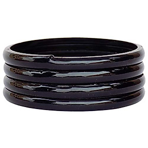 JD'Z COLLECTION Indian Jewelry Glass Bangles for Women Bollywood Plain Glass Bangles Set of 4p Traditional Costume Matching Bracelets Bangles For Women/Girls (Black 2.4)