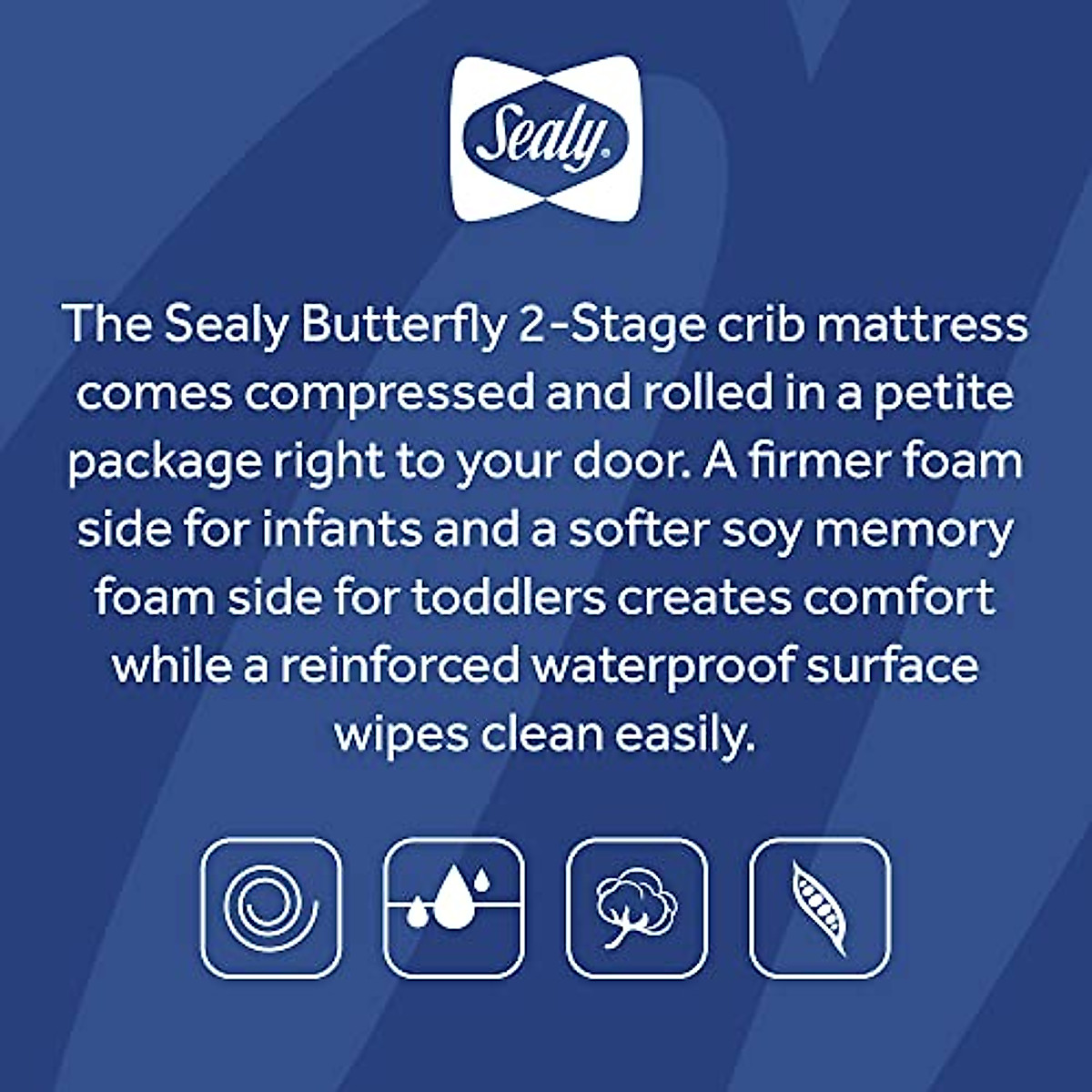 Sealy Butterfly 2-Stage Waterproof Baby Crib & Toddler Mattress - CERTIPUR-US Certified Foam - Made in USA, 52"x28"