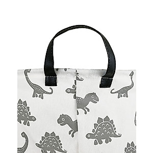 HUAYEE Squrage Storage Bin Canvas Fabric Storage Basket, Waterproof Coating Toy Organizer with Handles, Gift Basket for Home, Office, Clothes, Toy, Shelf Basket (Square Gray Dinosaur)