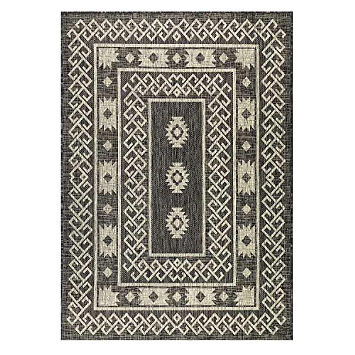 Antep Rugs Patio 6x9 Outdoor/Indoor Southwest Aztec Native Area Rug (Gray, 6'7" x 9')