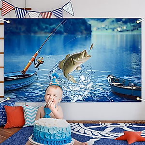 Avezano Gone Fishing Banner Backdrop O Fish Ally Retired Party Decorations Fishing Theme Birthday Baby Shower Party Supplies Fisherman Tournament Decor Photobooth Props (Style 1, 71x43inch)