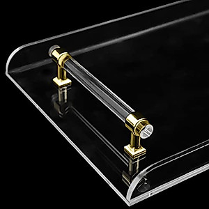 Acrylic Bathtub Caddy Tray Bathroom Organizer Shelf Table Caddy Acrylic Towel Tray Clear Bath Caddy Tray for Bathtub with Gold Handle for Bathroom