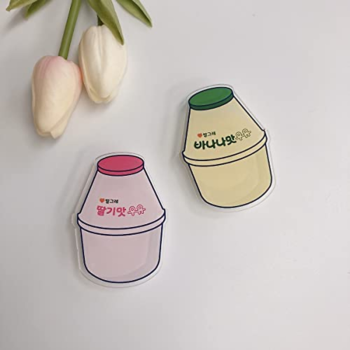 ONLYOU GRIPTOK Phone Grip Holder Hand Korea Simple Cute Stylish Smartphone Stand Design Uyu Milk Hangule Unique Matching Funny Strawberry