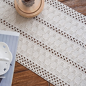 Alynsehom Macrame Table Runner Cream Beige Boho Table Runner with Tassels Hand Woven Cotton Table Runner Rustic Farmhouse Table Runner for Bohemian Kitchen Dining Table(12x71in)