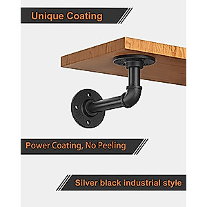 LuckIn Pipe Shelf Brackets for DIY 8 10 12 14 Inch Floating Shelves, Industrial Iron Pipe Bracket, Heavy Duty Metal Shelving Brackets, Black, 6-Pack