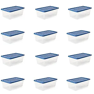 Gracious Living DLC6 1.5 Gallon Clear Plastic Storage Bin Container with Stylish Sky Blue Snap On Locking Lid (12 Pack)