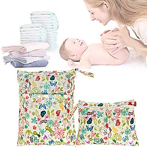 Damero 2pcs Travel Wet and Dry Bag, Reusable Wet Bags Organizer with Two Zippered Pocket for Cloth Diaper, Pumping Parts, Swimsuit and Gym, Jungle