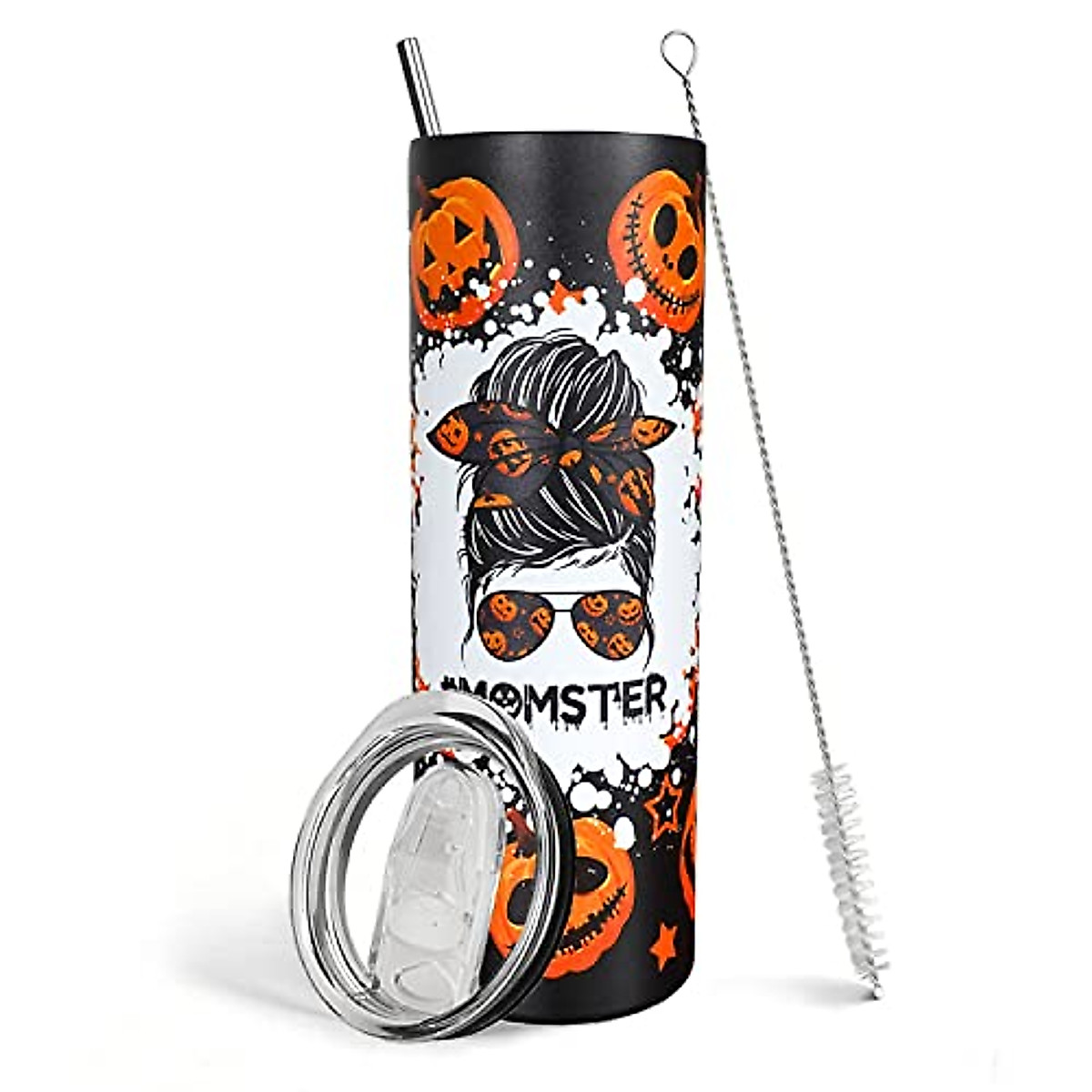 Ceovfoi Halloween Pumpkin Tumbler with Lid and Straw,Gothe 20oz Skinny Tumbler Coffee Travel Mug Cups Halloween Decor