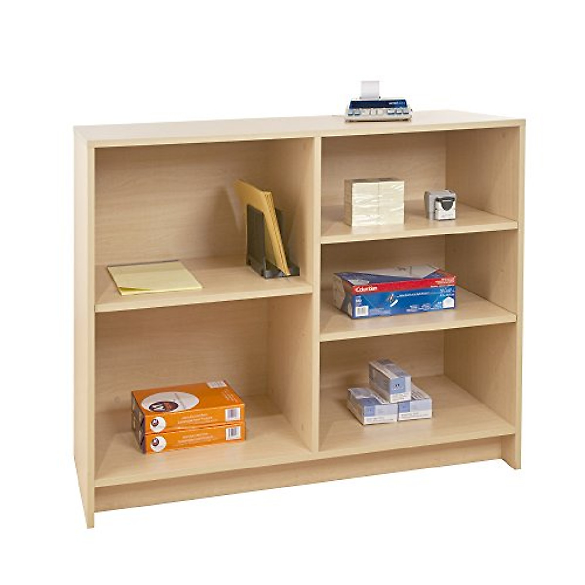 Only Hangers Cash Register Stand with 3 Height-Adjustable Shelves- 48" Black Melamine Checkout Counter - Available in Black and Maple. Available in 48" Wide and 72" Wide. (48" Wide, Maple)