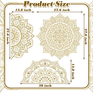 4 Pcs Half Mandala Wall Decal Boho Mandala Wall Sticker Hippie Mandala Vinyl Wall Decals Flower Wall Stickers Headboard Wall Decoration Indian Namaste Flower for Bedroom Living Room Yoga (Gold)