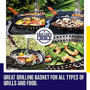 Grillers Choice Grill Basket - Large Non-Stick Commercial Basket With Handle For Outdoor Grilling. Designed By Chef, BBQ Judge. Barbeque Grilling Accessories By Grillers Choice.
