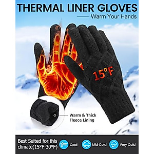 REACH STAR 2 Pairs Winter gloves for women Touch screen Cashmere Elastic Thermal knit Lining Warm Gloves for Cold weather for Running Driving, Gifts for Christmas (Black+Dark Gray)