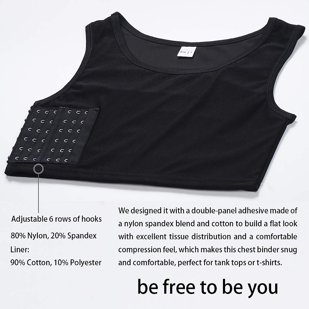 XUJI FTM Transgender Chest Binder Tank Top (B, L) Black