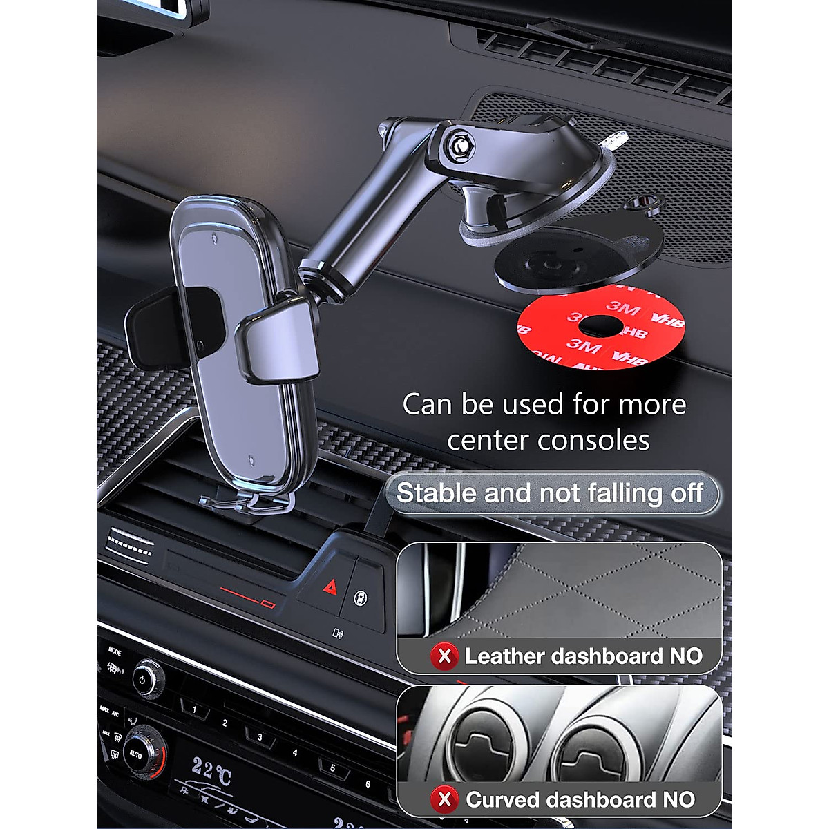 SMORFIT Phone-Mount, Dashboard/Windshield/Window Universal Suction Cup Cell Phone/iPhone Holder with Sticky Pad for Car/Truck, Mobile Phone Telescopic Arm Mount Handsfree Stand