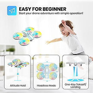 DEERC Mini Drone for Kids, D33 LED Remote Control Drone with 2 Batteries, Kids Drone with Auto Hovering, Headless Mode, 3D Flips and Throw to Go, Great Gift Toys for Boys Indoor Drone