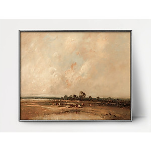 Coastal Marsh Landscape Print - Vintage Sunset Art, French Country Cloud Print - Unframed