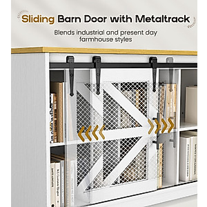 DOMICON Rustic Corner Desk with Storage, L Shaped Farmhouse Office Desk with Sufficient Storage Capacity, Built-in Power Socket and Barn Door Design