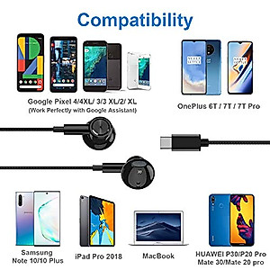 USB C Headphone, WamGra USB C Headphones with Microphone, HiFi Stereo Braided Magnetic USB C Earbuds, Type C Headphone for Google Pixel 4 3 2 XL,MacBook,iPad Pro 2018,OnePlus 6T/7T Pro,Samsung Note 10