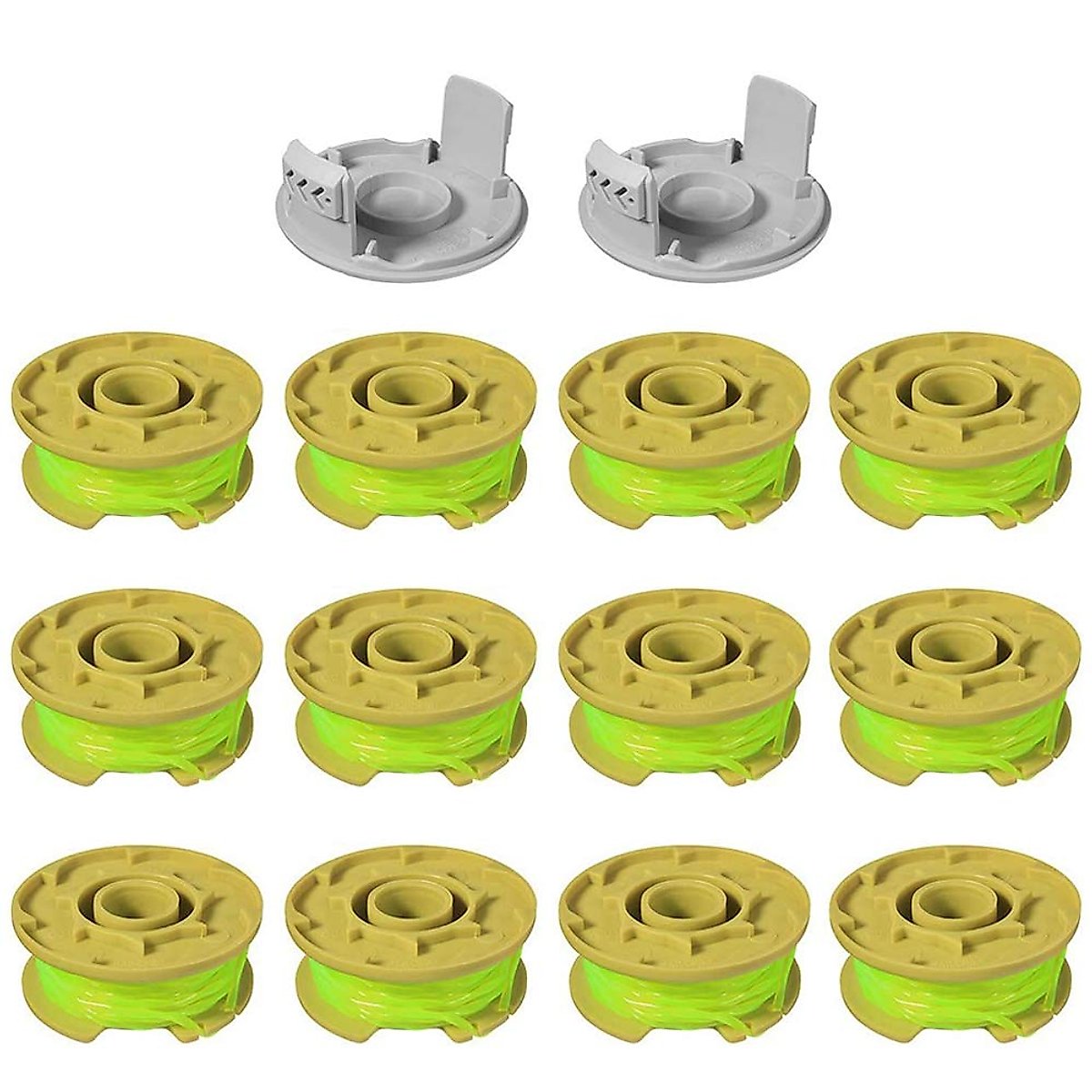 YWNYT 11ft 0.080" Replacement Trimmer Spool for Ryobi One Plus AC80RL3 18V 24V and 40V, Autofeed Cordless Weed Eater Spools String Line with Cap (12 Spool + 2 Cap)