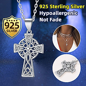 FaithHeart Cross Celtic Knot Necklace Sterling Silver Vintage Irish Jewelry Women Celtic Pendant Amulet Charms with Brand Packaging