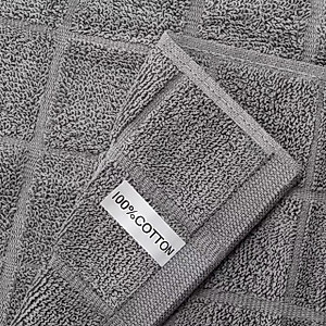 Oven Mitts Kitchen Towels and Dishcloths Pot Holders Sets, Oven Gloves Kitchen Dish Towels 500 Degree Heat Resistant Potholders with Non-Slip Silicone Surface for Cooking, Grilling, Baking-Gray