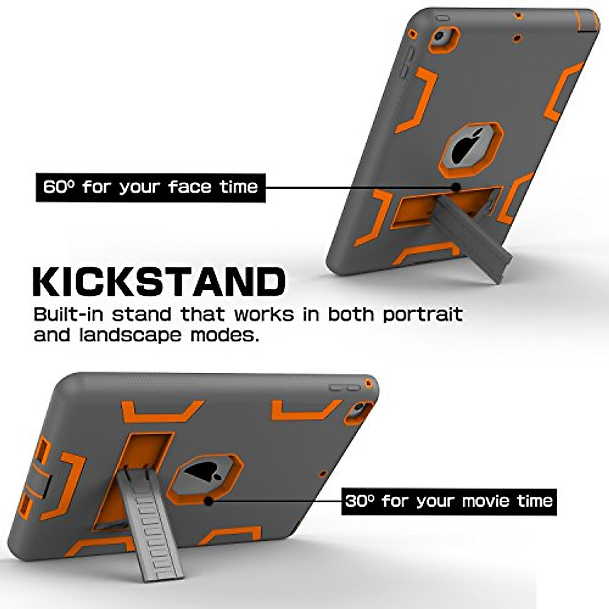 TOPSKY Case for New iPad 9.7 2018,iPad 6th/5th Generation Case,Three Layer Shockproof Defender Protective Case Cover for Apple iPad 9.7 2017/2018 A1893 A1954 A1822 A1823,Grey Orange