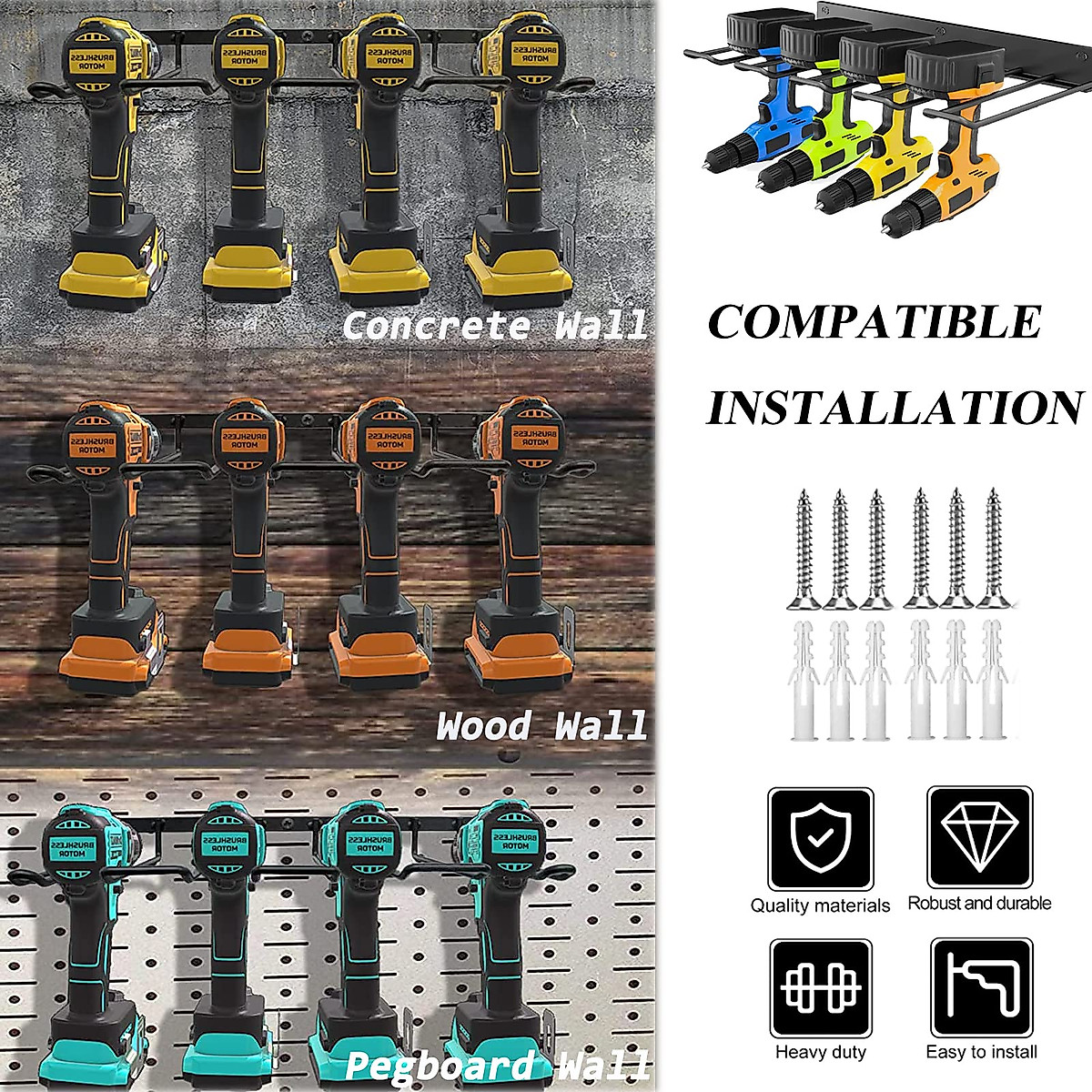 alitade Power Tool Organizer,2PCS Drill Holer Wall Mount Garage Power Tool Storage Rack for Handheld & Power Tools,Metal Drill Holder for Garage Warehouse Shed Shop