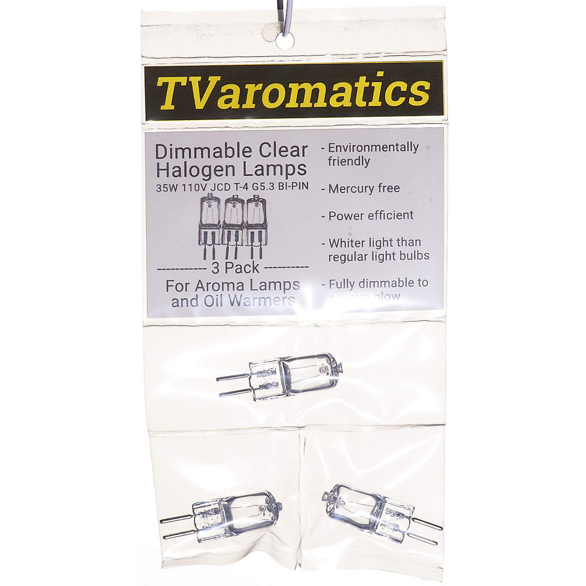 TVaromatics 35W 110V JCD T4 Clear Halogen G5.3 Bipin CC-2V Filament Pack of 3 Bulbs for Aroma Lamps Oil Warmers