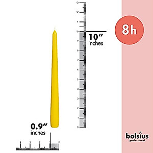BOLSIUS Yellow Taper Candles - 12 Pack Individually Wrapped Unscented 10 Inch Dinner Candle Set - 8 Burn Hours - Premium European Quality - Smokeless & Dripless Household Wedding & Party Candlesticks