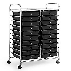Giantex 20 Drawer Rolling Storage Cart Tools Scrapbook Paper Office School Organizer (25 x 15 x 35 Inch, Black)