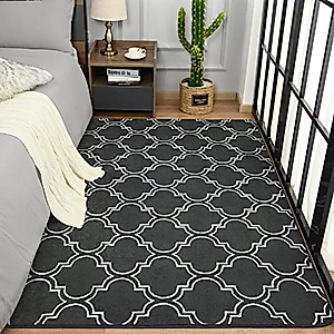Chicrug Shag Geometric Modern Area Rug for Bedroom, 5x7 Feet Memory Foam Indoor Carpet, Fluffy Rug for Living Room Bedside Room Decor for Family Girls Kids Nursery Play Mat, Dark Grey/White