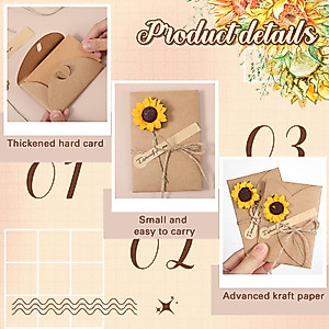 Qilery 50 Pcs Sunflower Gift Dried Flowers Greeting Cards Thank You Handmade Invitation Card DIY Vintage Kraft Blank Note Card with Envelopes for Birthday Christmas Teacher College, 2.76 x 4.13''