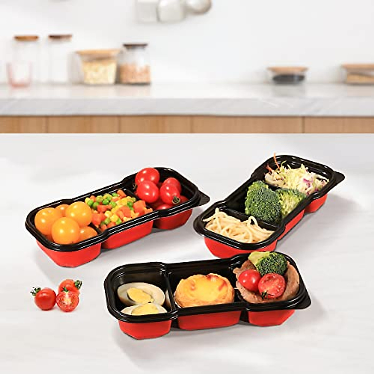 OTOR 25 Sets Meal Prep Containers 16OZ 3 Compartments with Clear Airtight Lids Food Storage Deli Container Bento box Lunch boxes take away Travel Containers Two-color process
