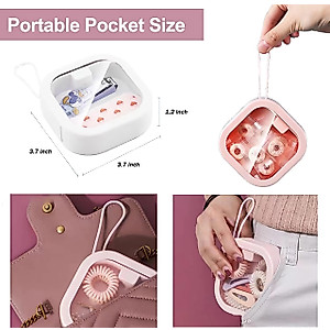 GAGAMOTEYA 6 Pcs Hair Tie Organizer,Qtip Dispenser Bathroom Storage Organizer with Press Buckle Button Switch,Cotton Swab Holder Portable Travel,Hair Accessory Box with Lid for Bathroom(Pink+White)