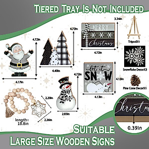 Uruney Merry Christmas Tiered Tray Decor, Grey Xmas Tree Santa Tray Decorations, Gray Snowman Snowflake Let It Snow Wooden Signs, Holiday Rustic Farmhouse Home Decor for Table Shelf Mantel Party